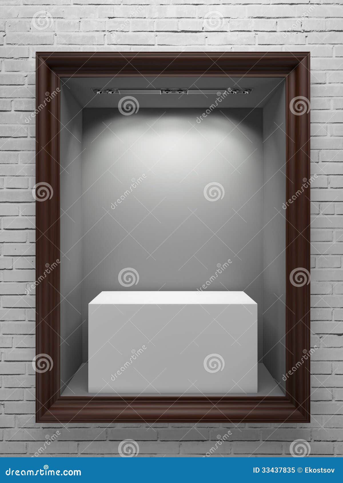 Wooden Showcase with White Stand and Frame Stock Illustration ...