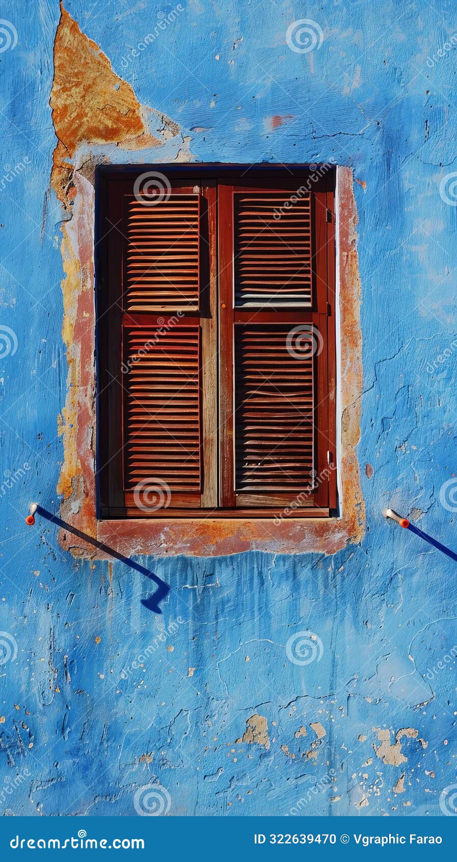 Wooden Shutter Window on Rustic Blue Wall Stock Photo - Image of charm ...