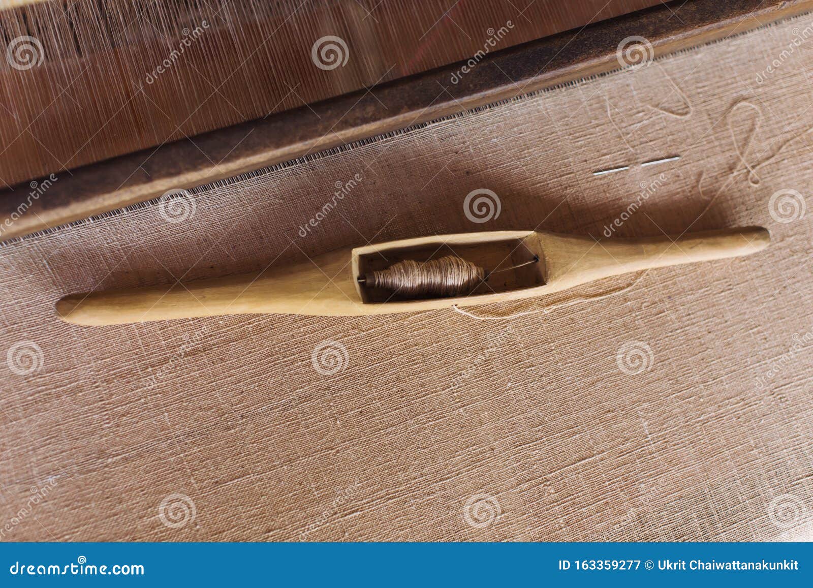 Wooden Shuttle and Spool on Cotton Thread in Loom. Old Shuttle Loom ...