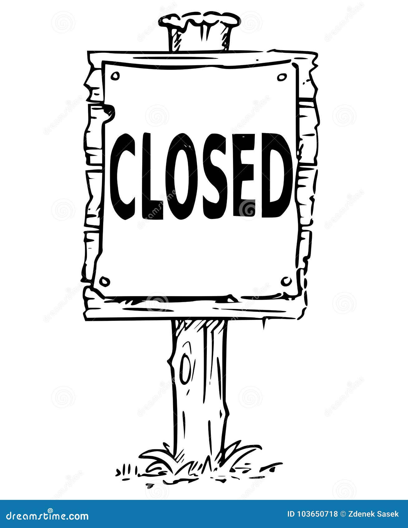 Wooden Sign Board Drawing with Closed Text Stock Vector - Illustration ...