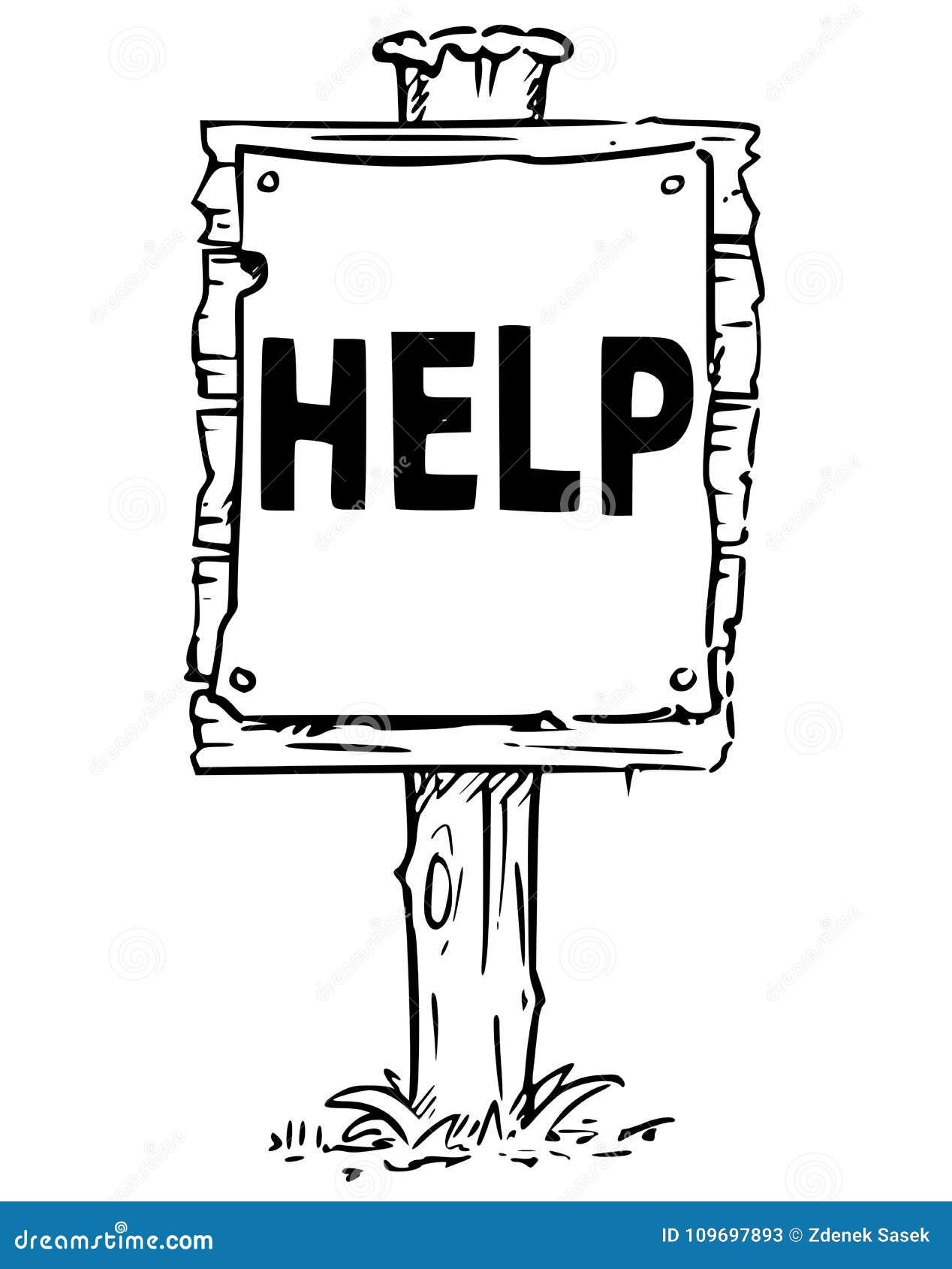 Wooden Sign Board Drawing of Help Text Stock Vector - Illustration of ...