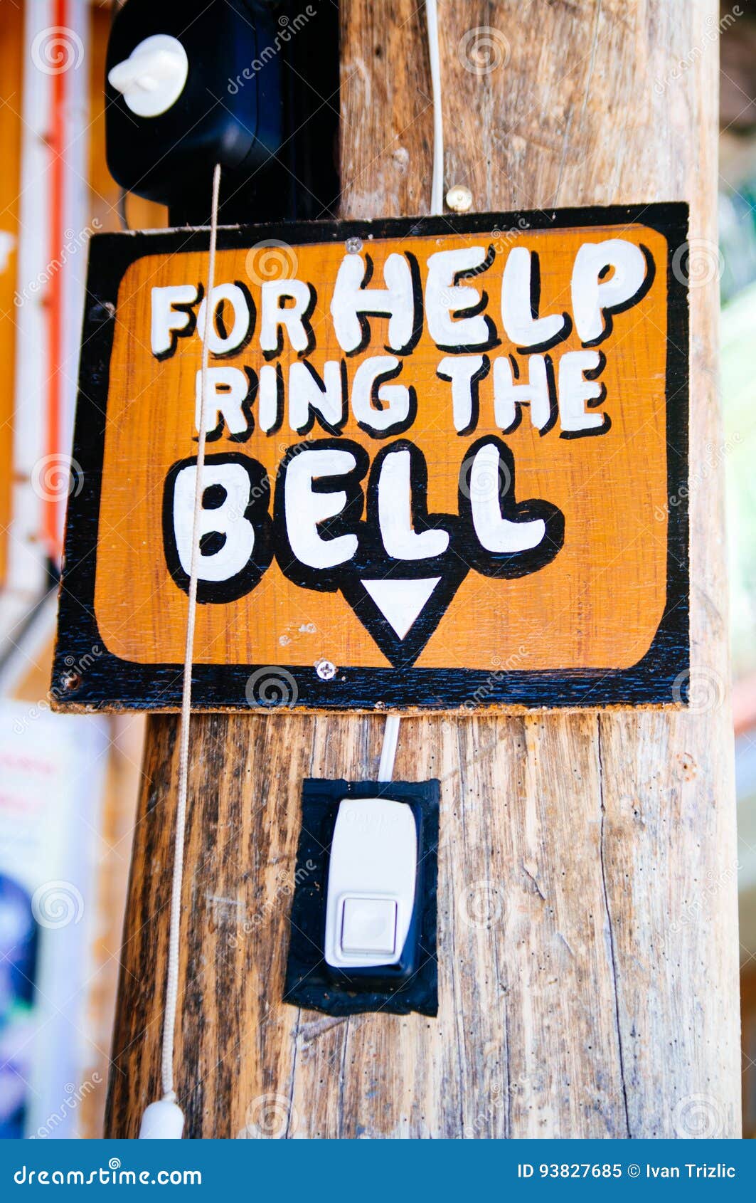 Wooden Sign Board. Ring Bell on the Main Door: for Help Ring the Bell ...