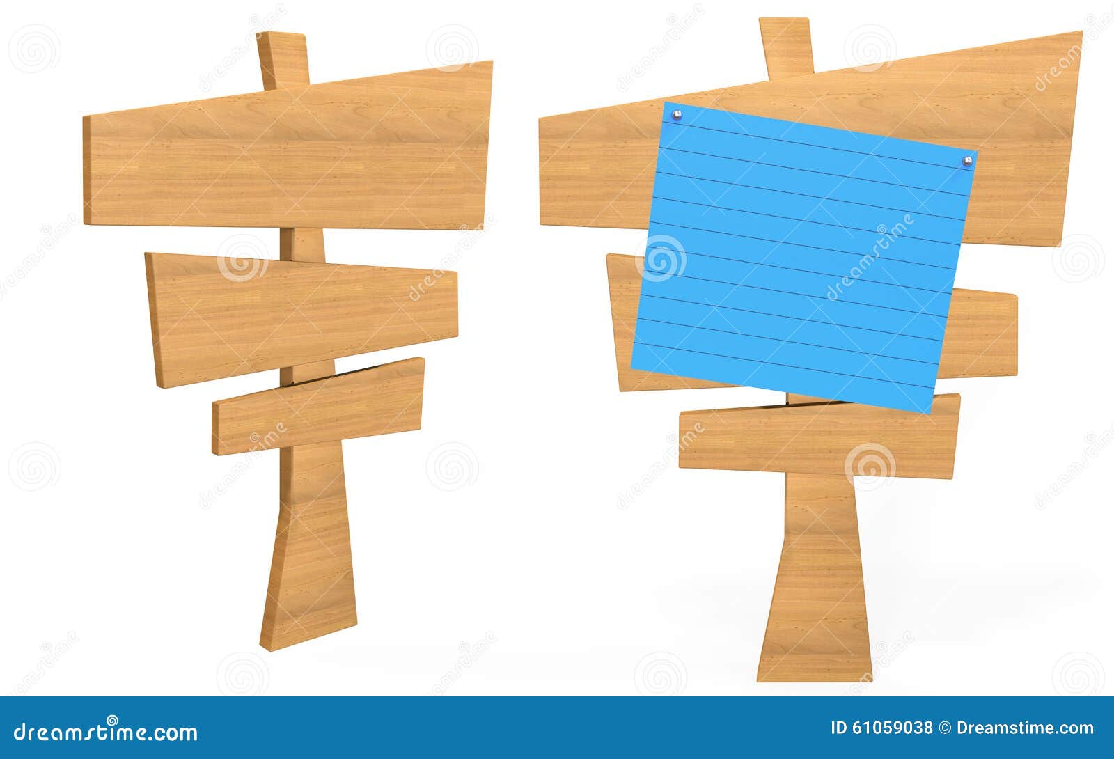 Wooden Sign Board from Side and Front Angle with Blue Paper on it ...