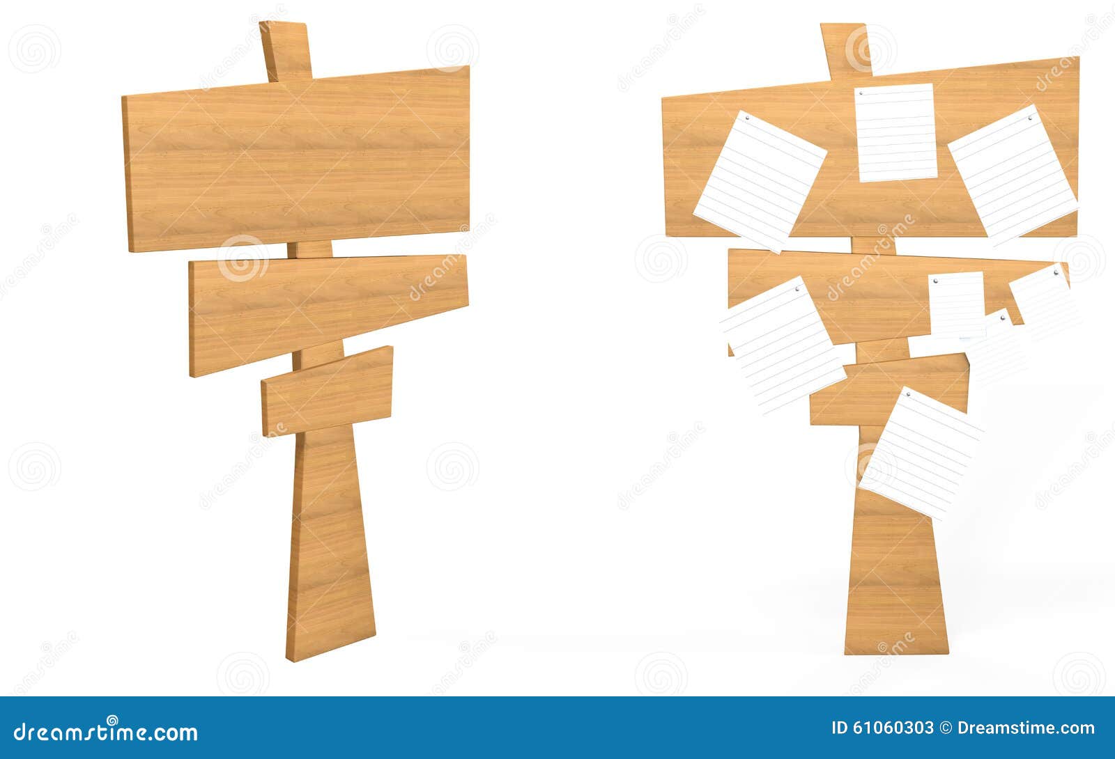Wooden Sign Board from Side and Front View with Papers on it Stock ...
