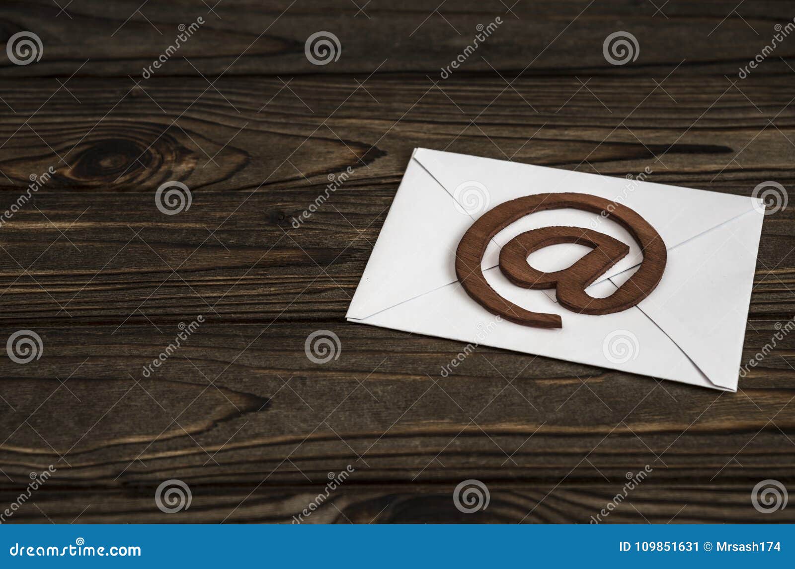 Email Symbol, Envelope on a Wooden Background Stock Image - Image of ...