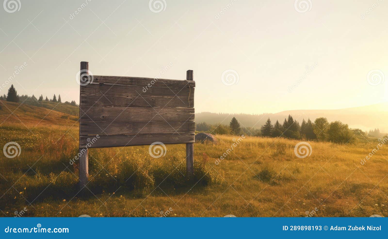 A Wooden Sign in a Field of Grass Stock Illustration - Illustration of ...
