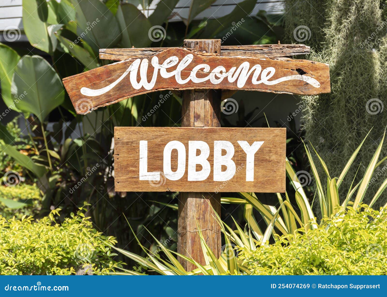 Wooden Sign with Message Welcome and LOBBY Stock Image - Image of ...