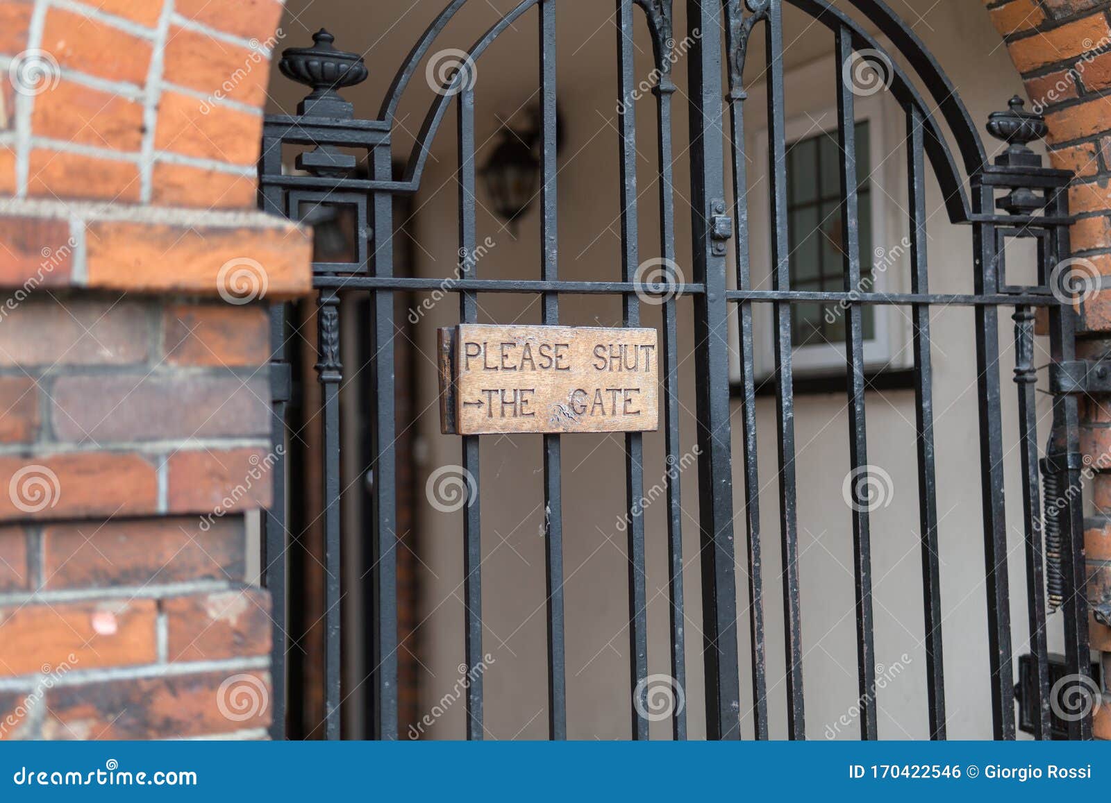 Wooden Sign on a Metal Gate: Please Shut the Gate Stock Photo - Image ...