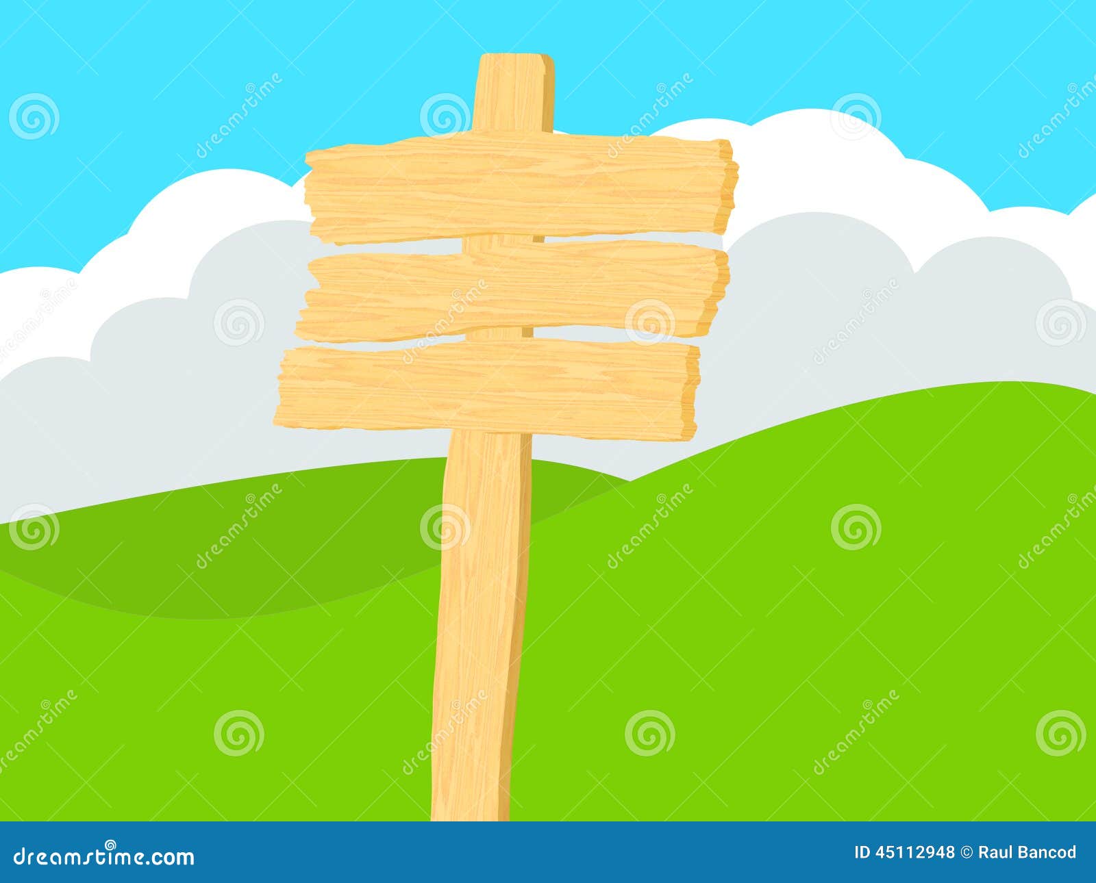 Wooden Sign with Rolling Hills Background Stock Illustration - Illustration of blue, background ...