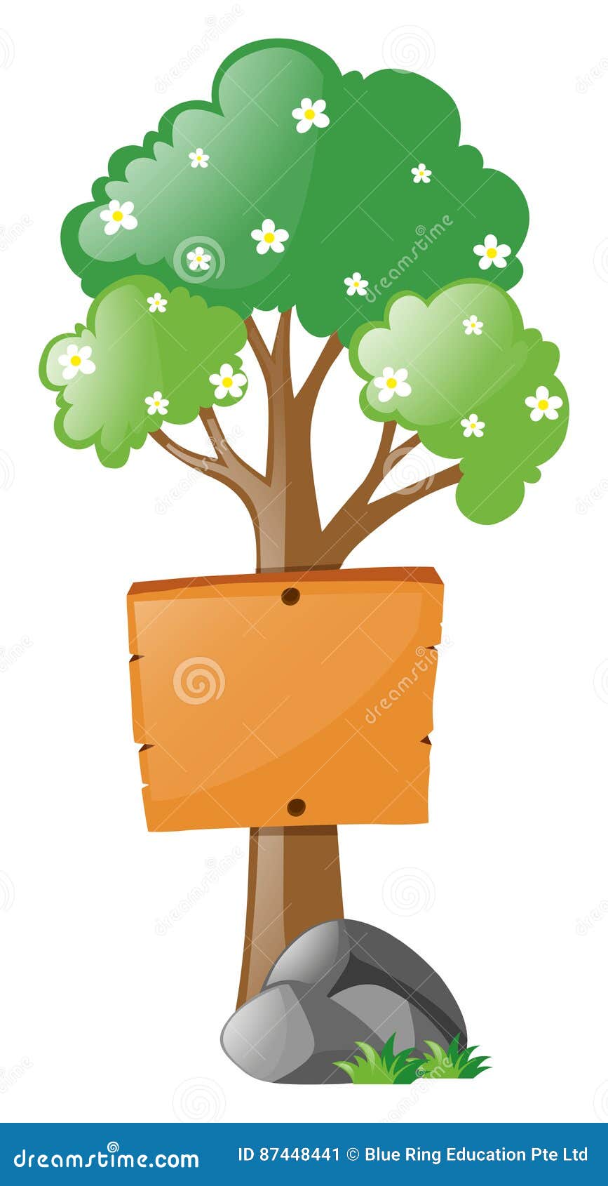 Wooden sign on small tree stock vector. Illustration of clipping - 87448441