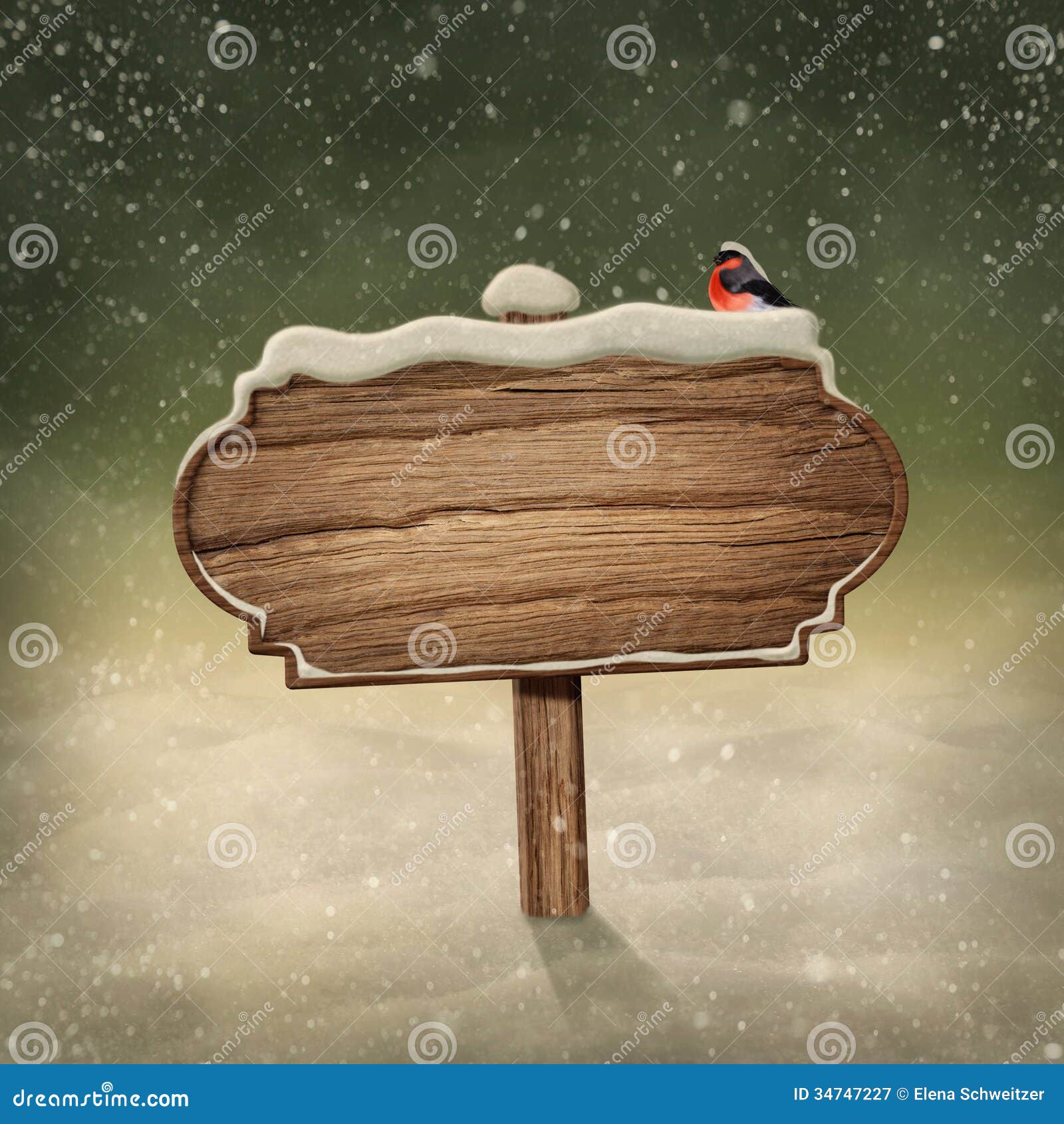 Wooden sign in snow stock illustration. Illustration of message - 34747227