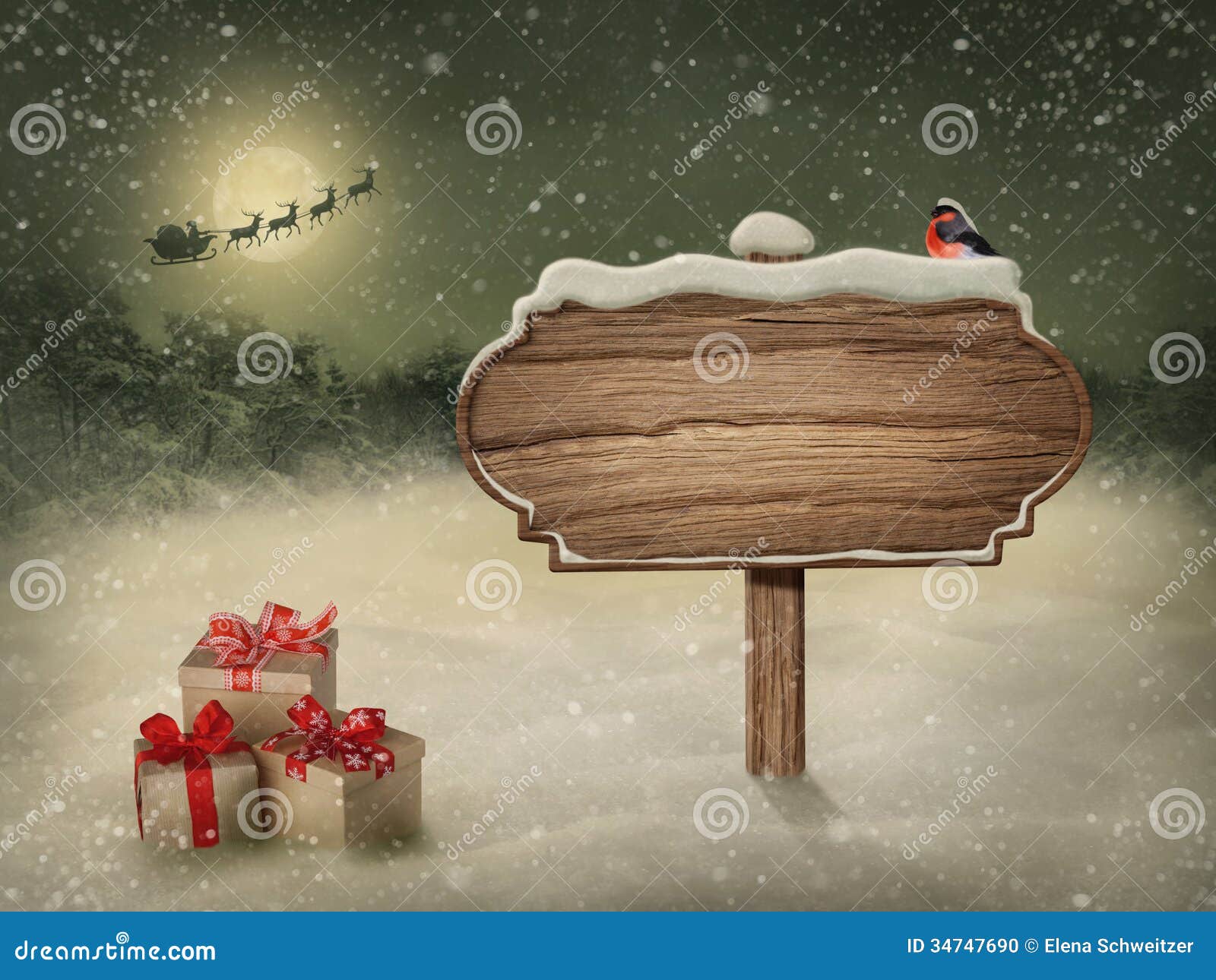 Wooden sign in snow stock illustration. Illustration of claus - 34747690