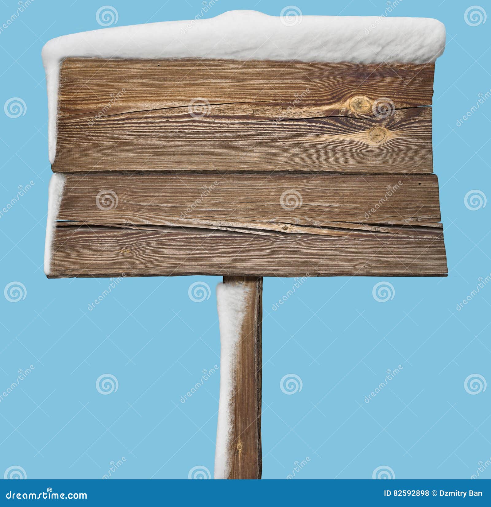 Wooden Sign with Snow on Blue Stock Photo - Image of directional ...