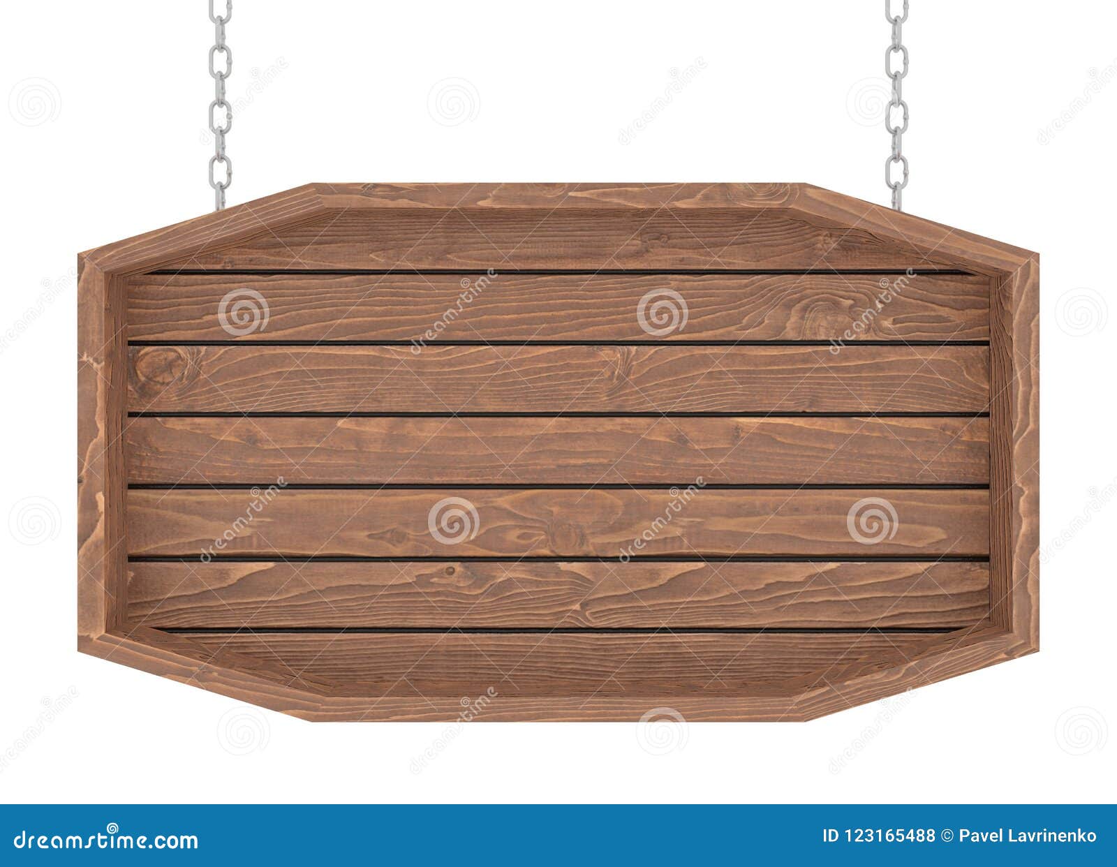 Wooden Signboard with Chain on White Background. 3d Render. Stock ...