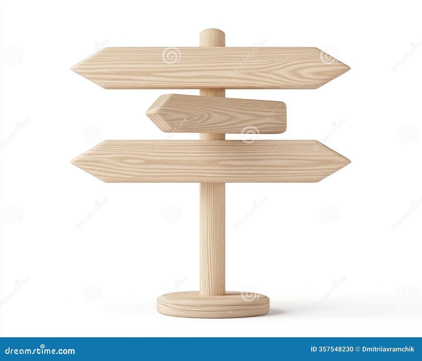 A Wooden Signpost with Empty Arrows on a Clear or White Background ...