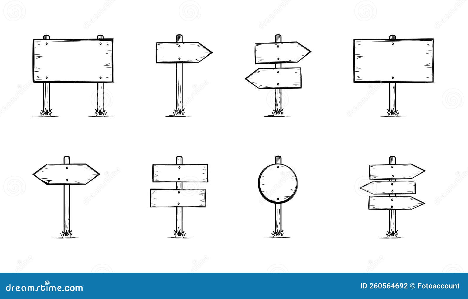 Wooden Signpost Icons Set - Different Simple Flat Vector Illustrations ...
