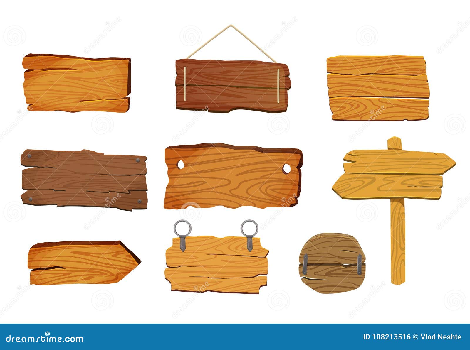 Wooden Signs Boards Set with Different Shapes, Vector Elements. Stock ...