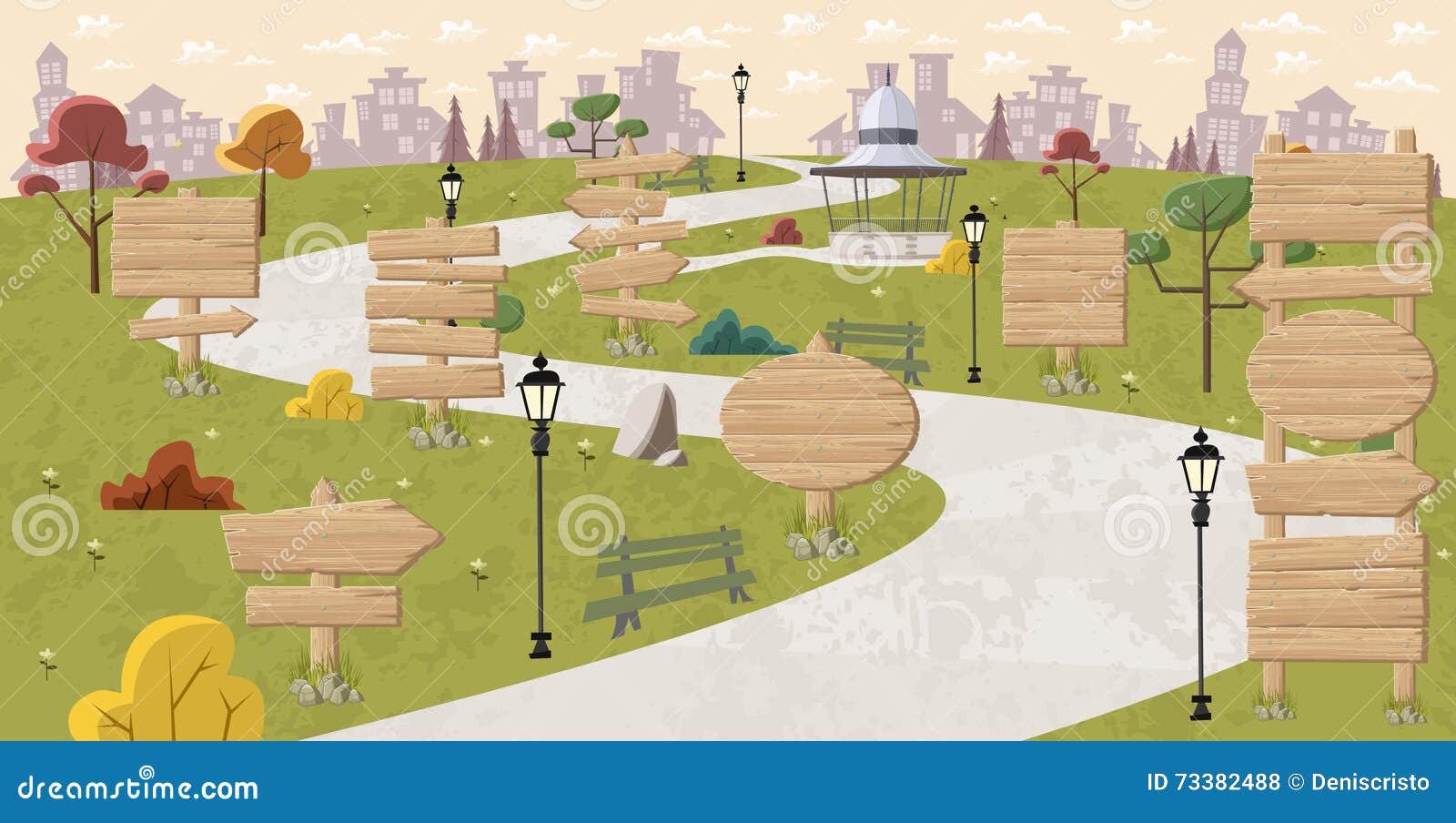 Wooden signs on park stock vector. Illustration of panel - 73382488