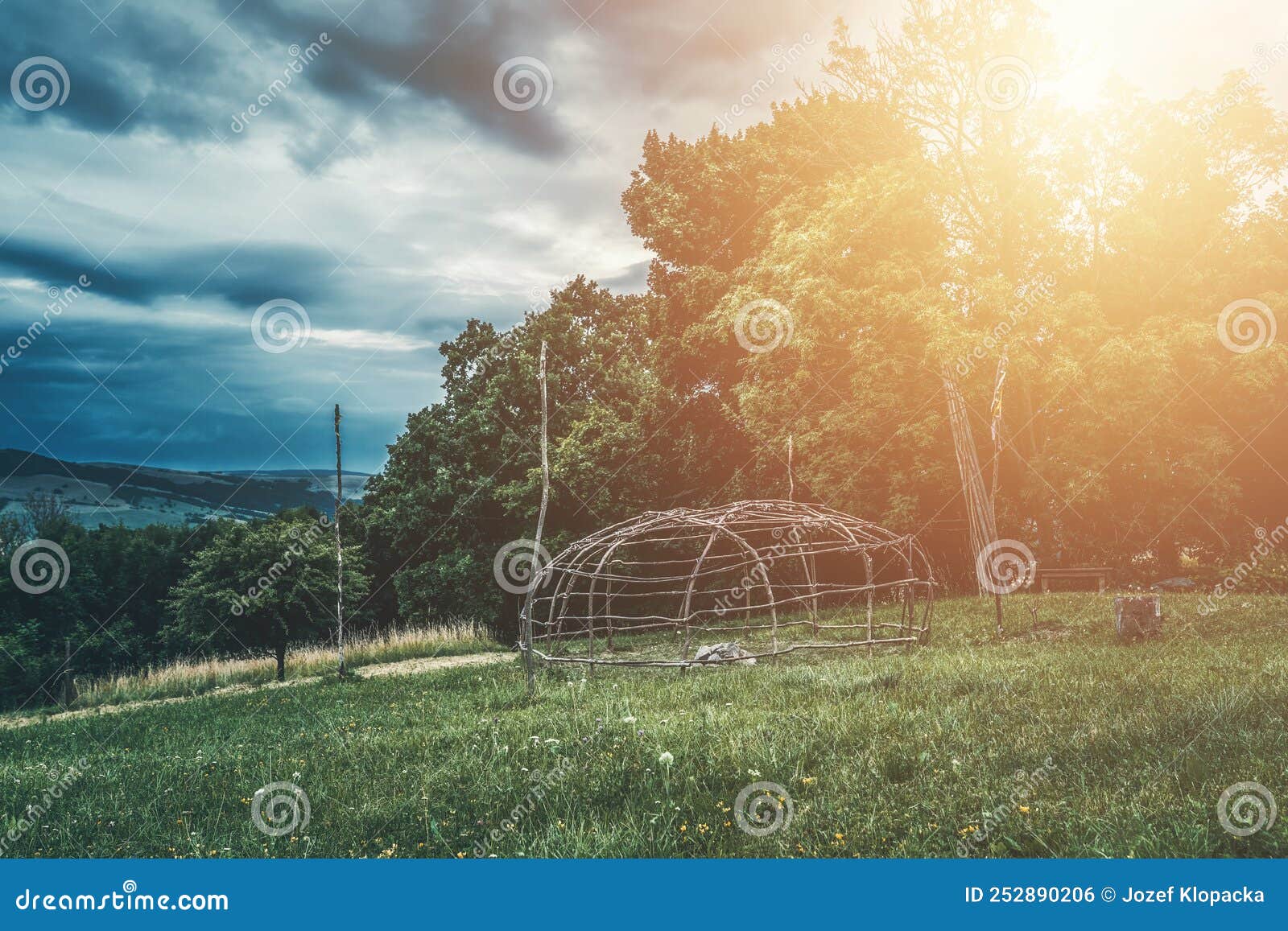 Wooden Skeleton Made for Indian Sauna in Open Landscape. Stock Photo ...