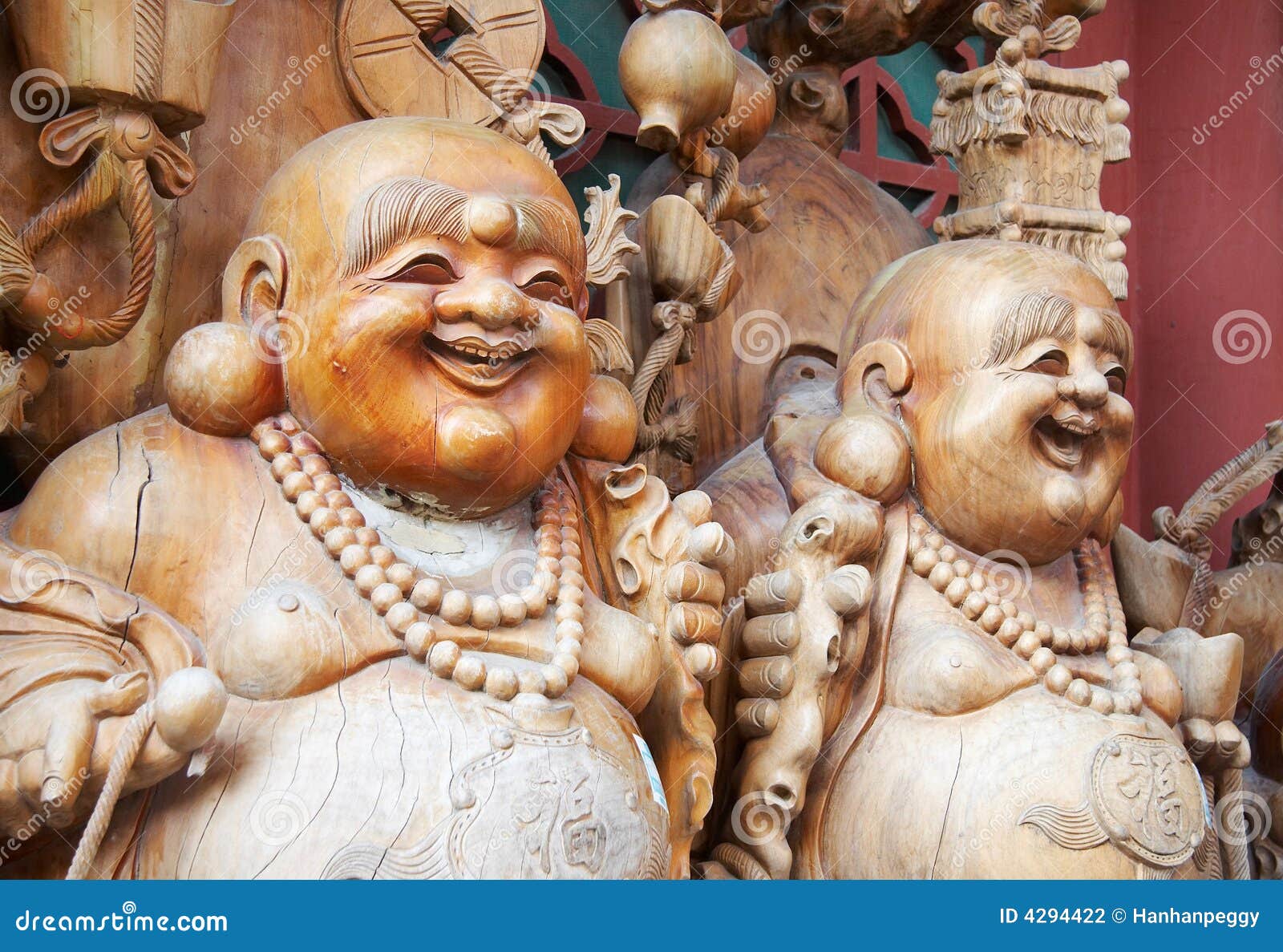 Wooden smiling buddha stock photo. Image of asian, religion - 4294422