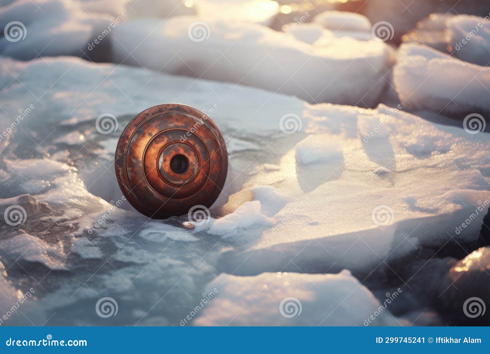 Wooden Snail Shell on the Snow in the Rays of the Setting Sun, a ...