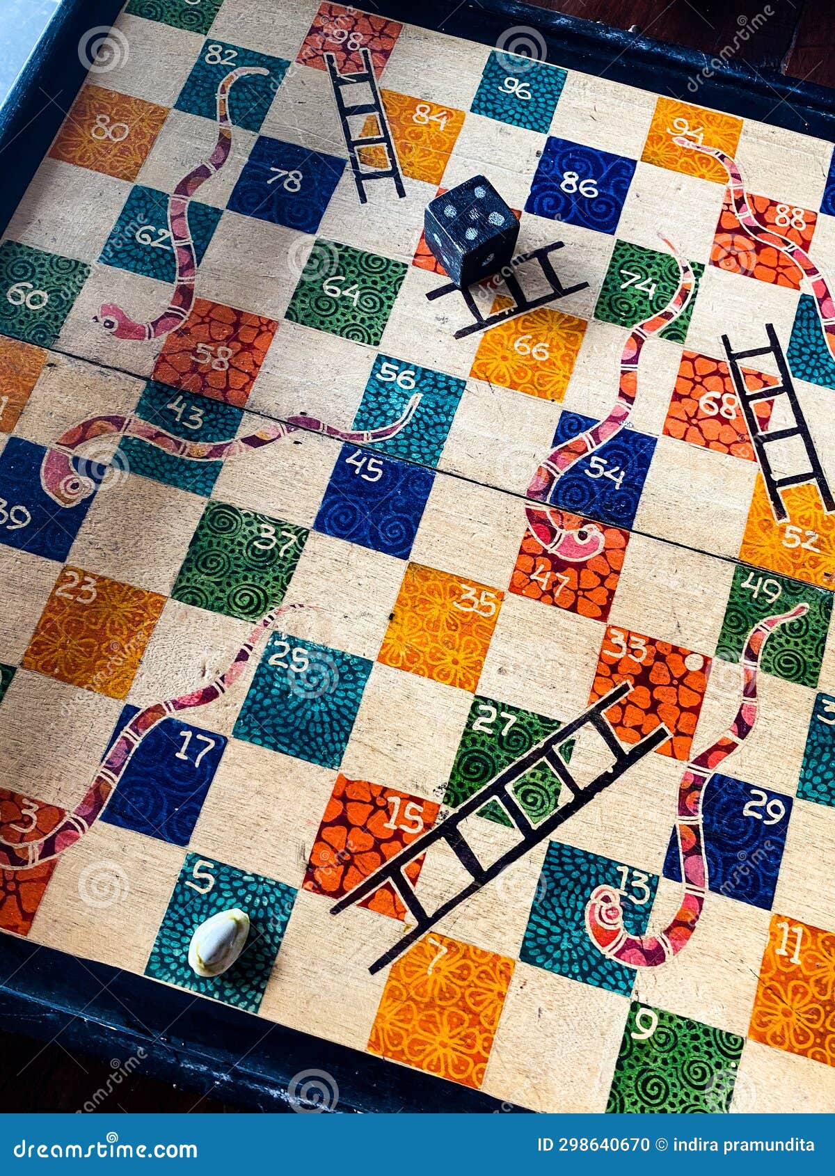 Wooden Snakes and Ladders Board Game Stock Photo - Image of board ...