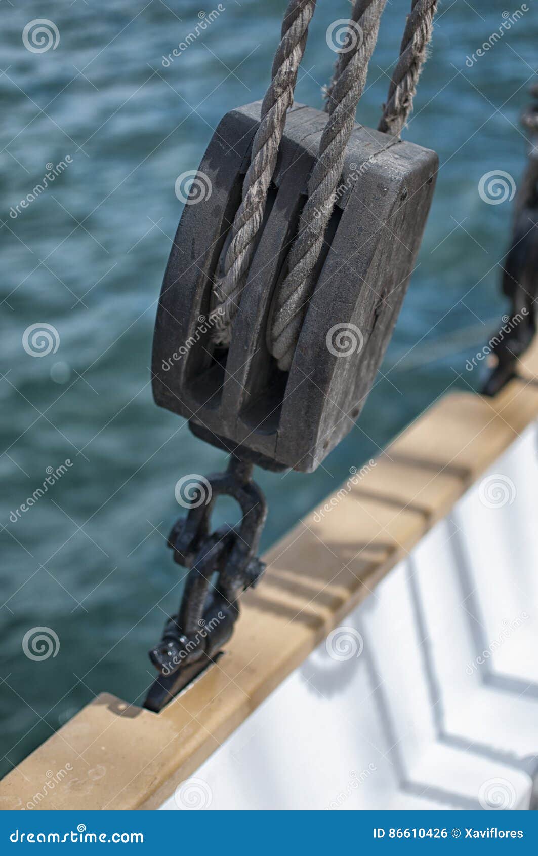 Wooden block on sailboat stock photo. Image of ship, rope - 86610426
