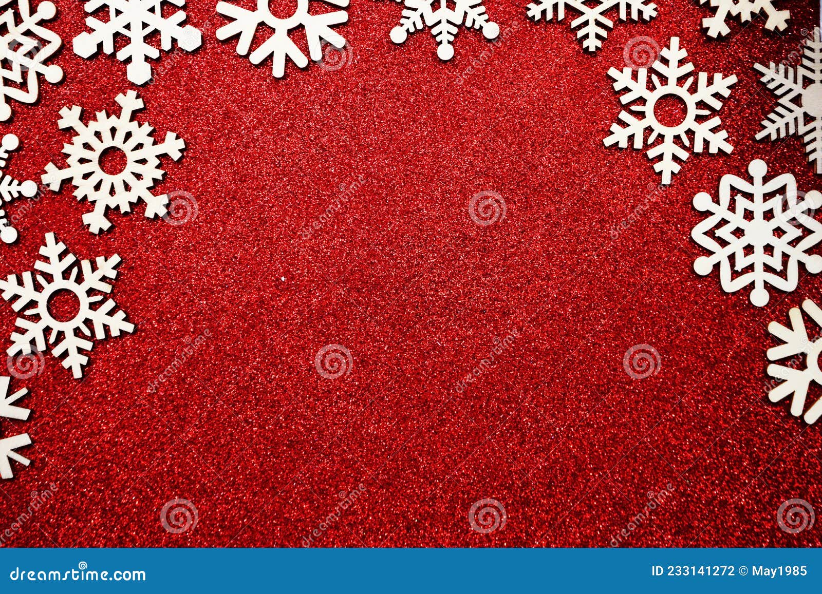 Wooden Snowflake Border Frame on Red Glitter Background Stock Photo ...