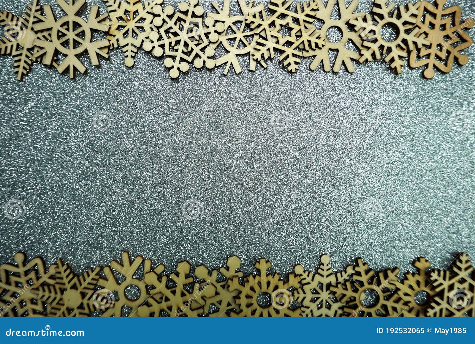 Wooden Snowflake Border Frame on Silver Glitter Background Stock Image ...