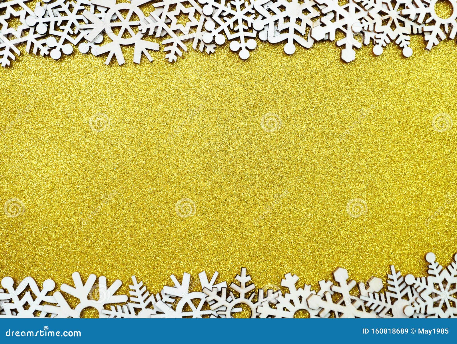 Wooden Snowflake Border Frame on Yellow Glitter Background Stock Image ...