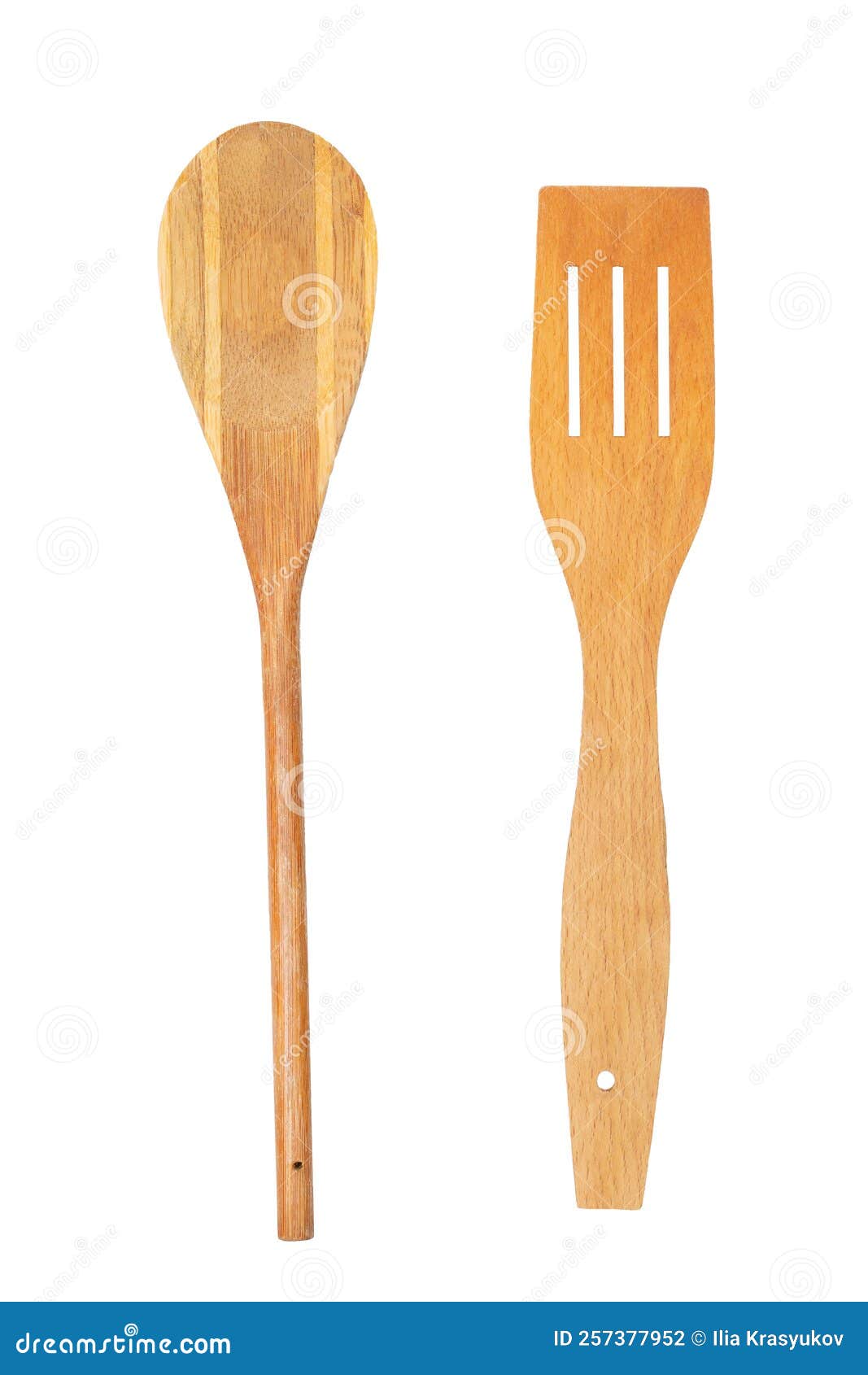 Wooden Spatula Set. Isolated on a White Background. Top View. Clipping ...