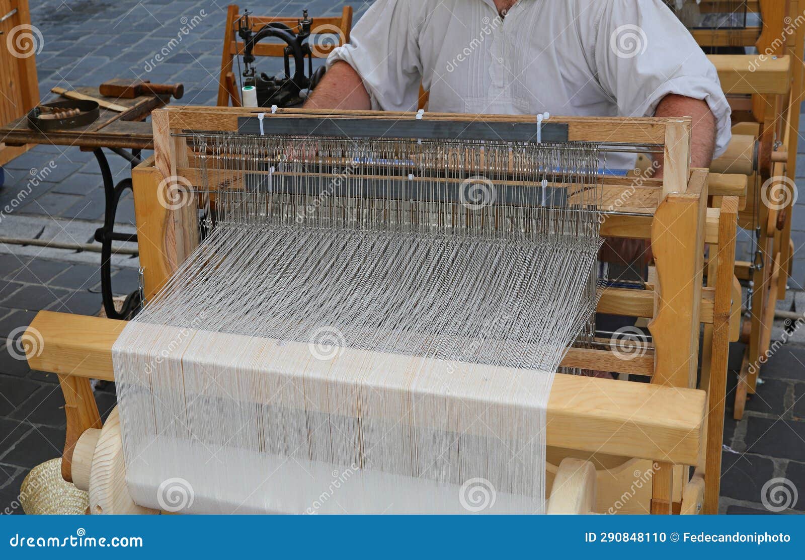 Wooden Spinning Frame To Weave Cotton and Wool Threads Stock Photo ...