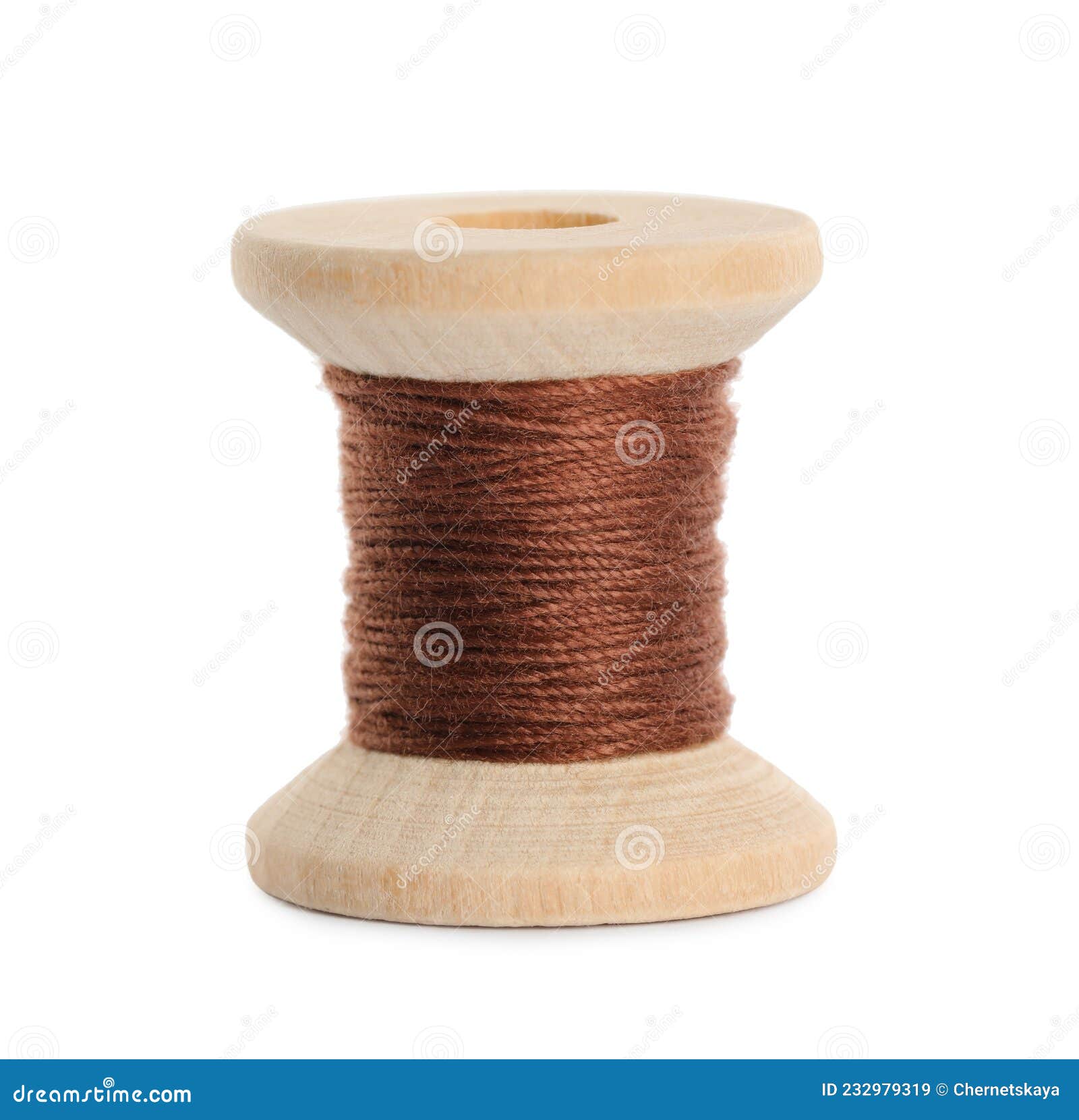 Wooden Spool of Brown Sewing Thread Isolated on White Stock Image ...