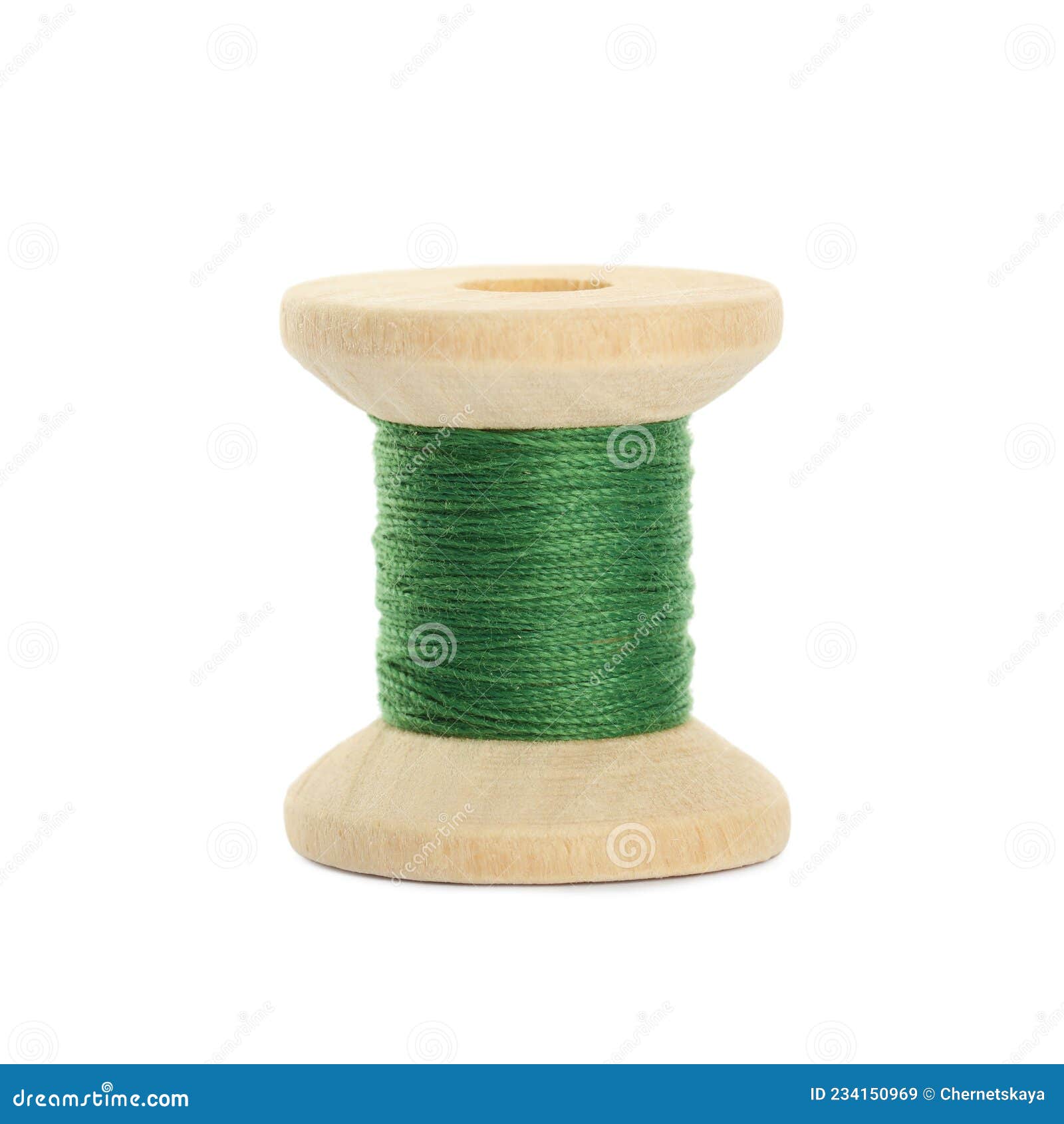 Wooden Spool of Green Sewing Thread Isolated on White Stock Image ...