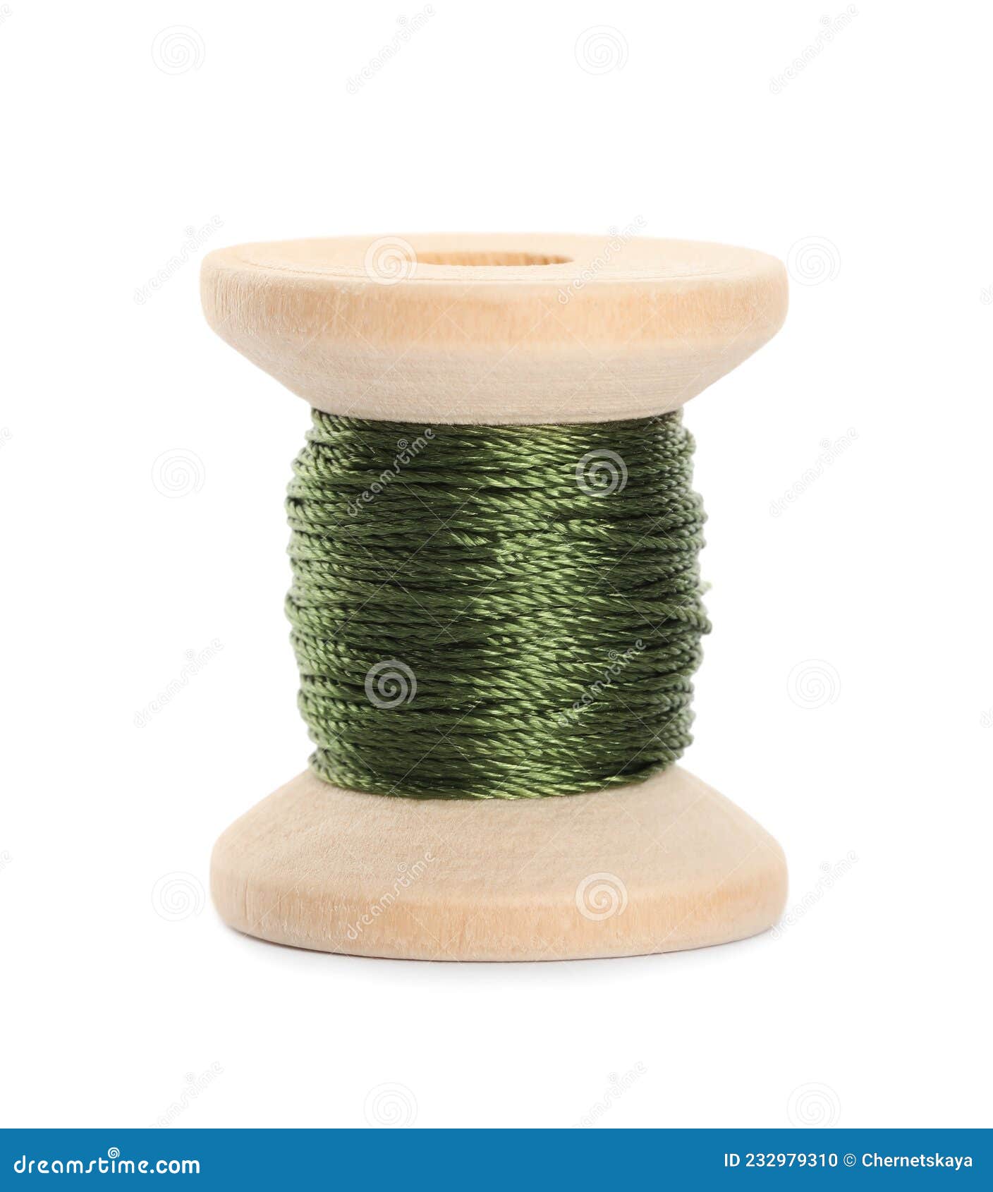 Wooden Spool of Olive Green Sewing Thread Isolated on White Stock Photo ...