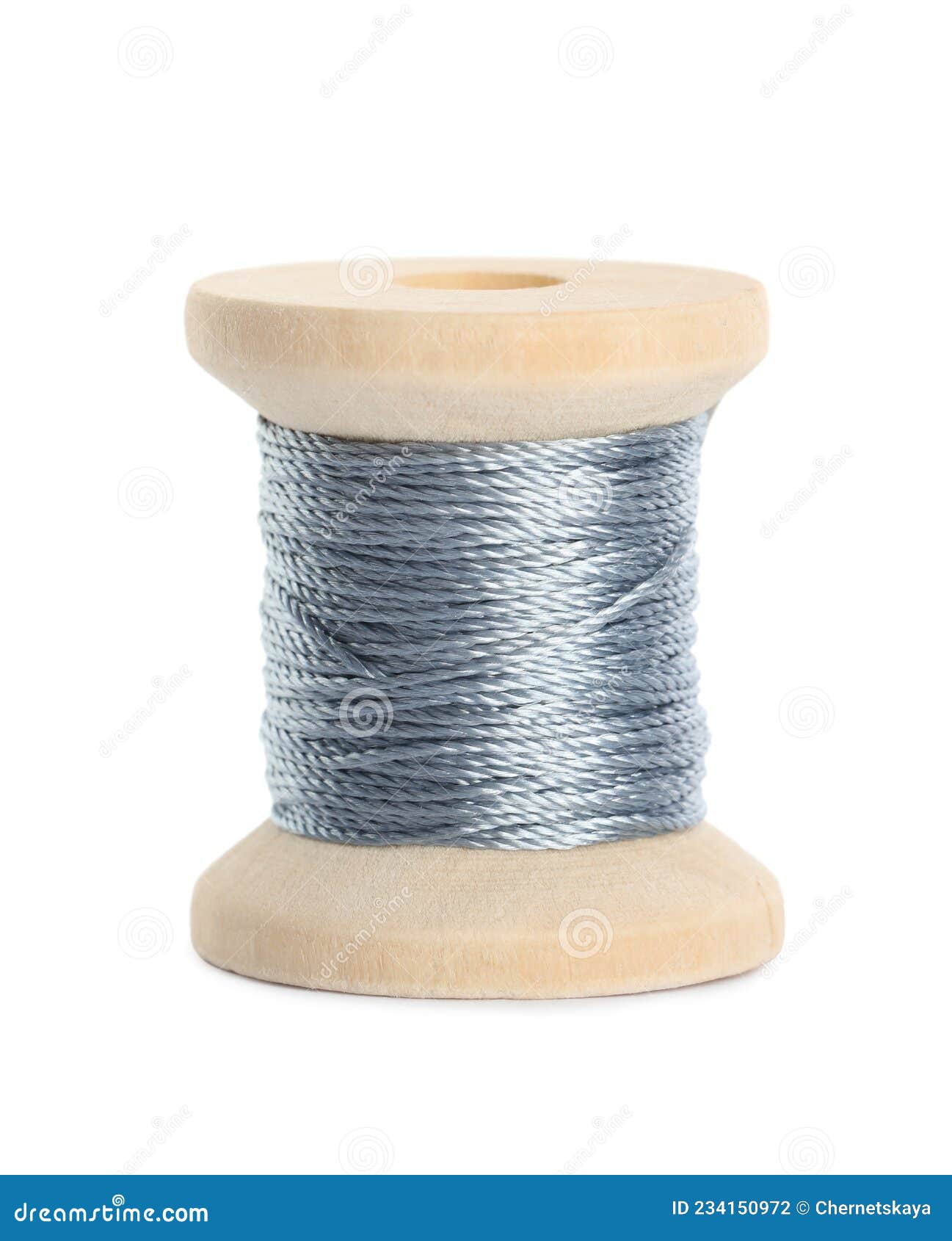 Wooden Spool of Silver Sewing Thread Isolated on White Stock Photo ...