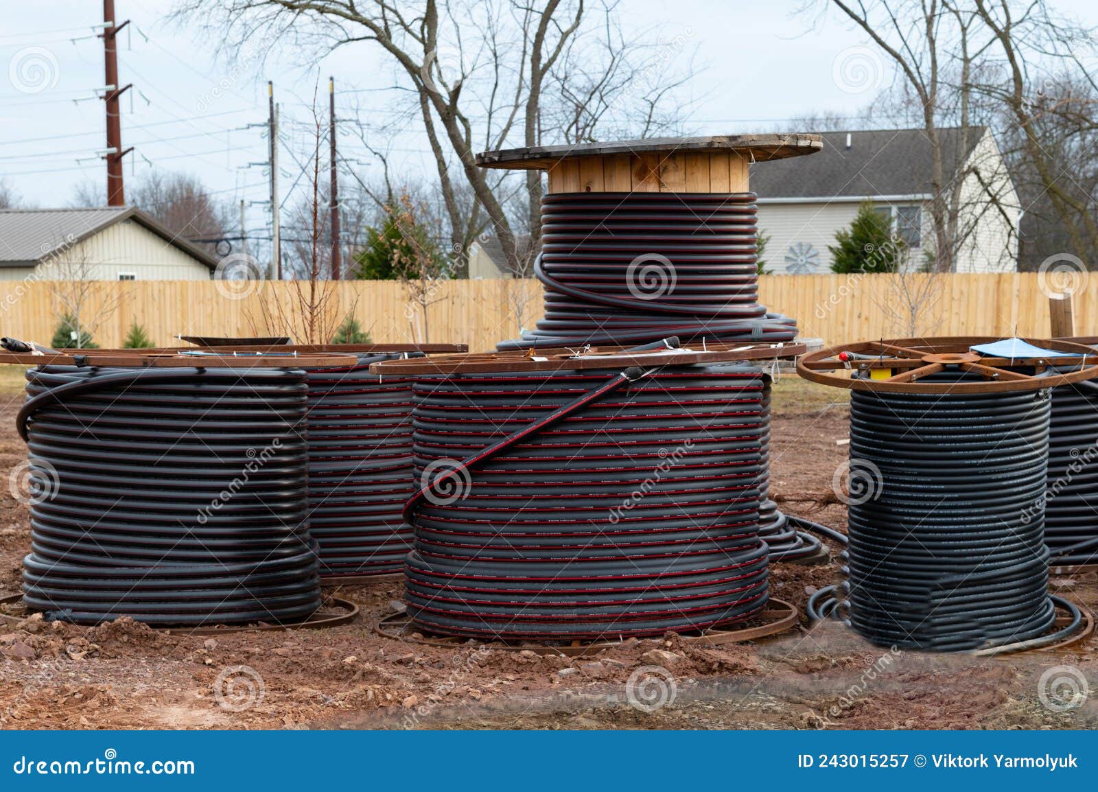 Wooden Spools of Cables at a Construction Site Stock Image - Image of ...