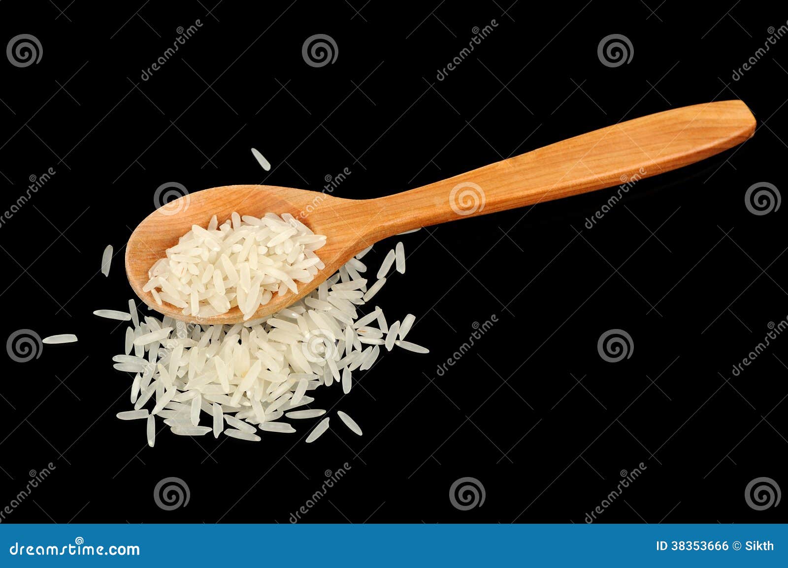 Wooden Spoon with Basmati Rice on Black Background Stock Photo - Image ...