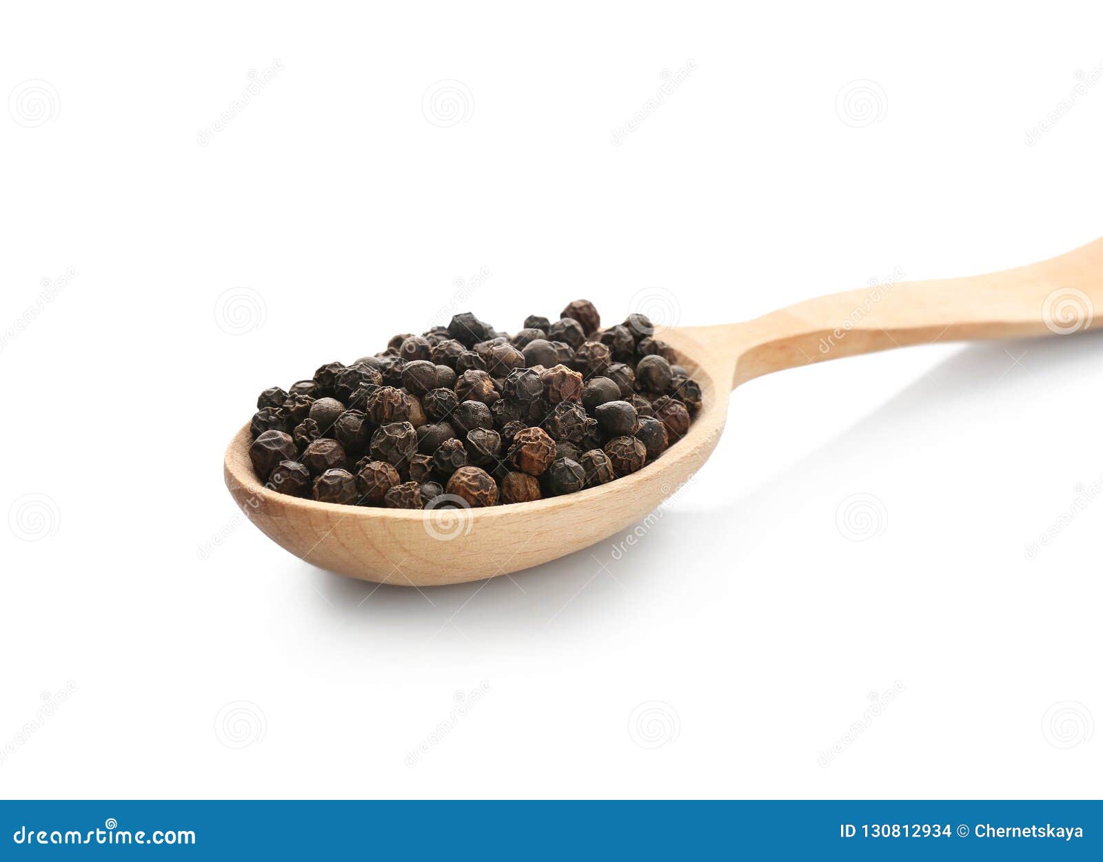 Wooden Spoon with Black Pepper Grains Stock Photo - Image of natural ...