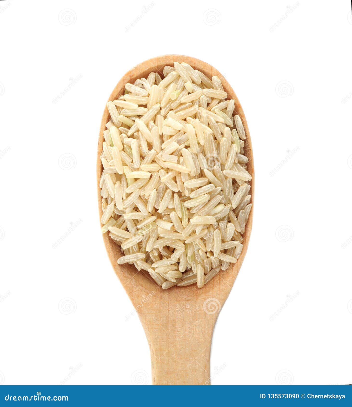 Wooden Spoon with Brown Rice on White Background Stock Photo - Image of ...