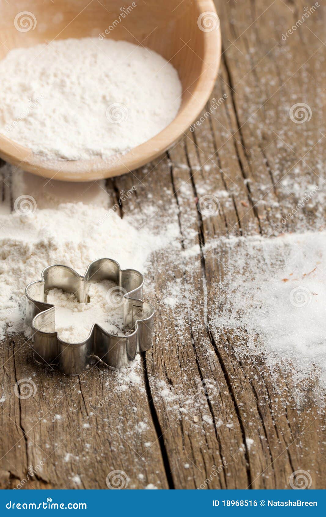 Wooden Spoon with Flour and Cookie Cutter Stock Photo - Image of pastry ...