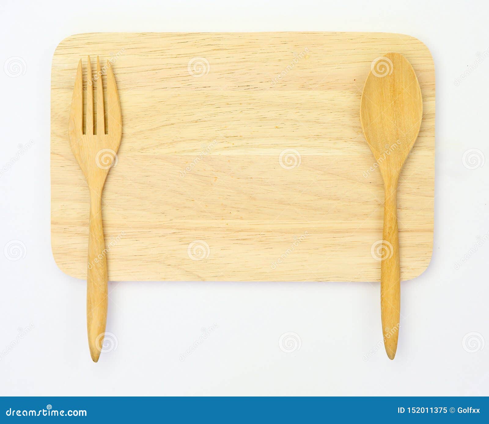 Wooden Spoon and Fork on Wood Board Block Isolated on White Background ...