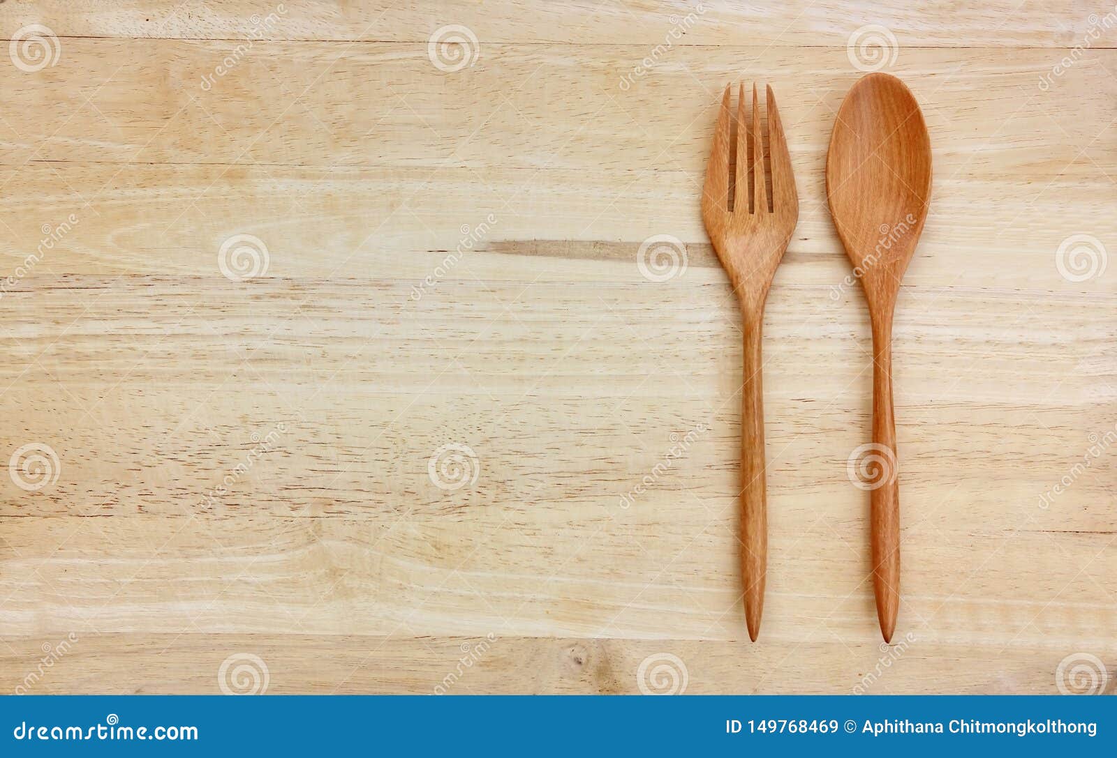 Wooden Spoon ,fork on Wood Floor. Stock Image - Image of beverage, dish ...