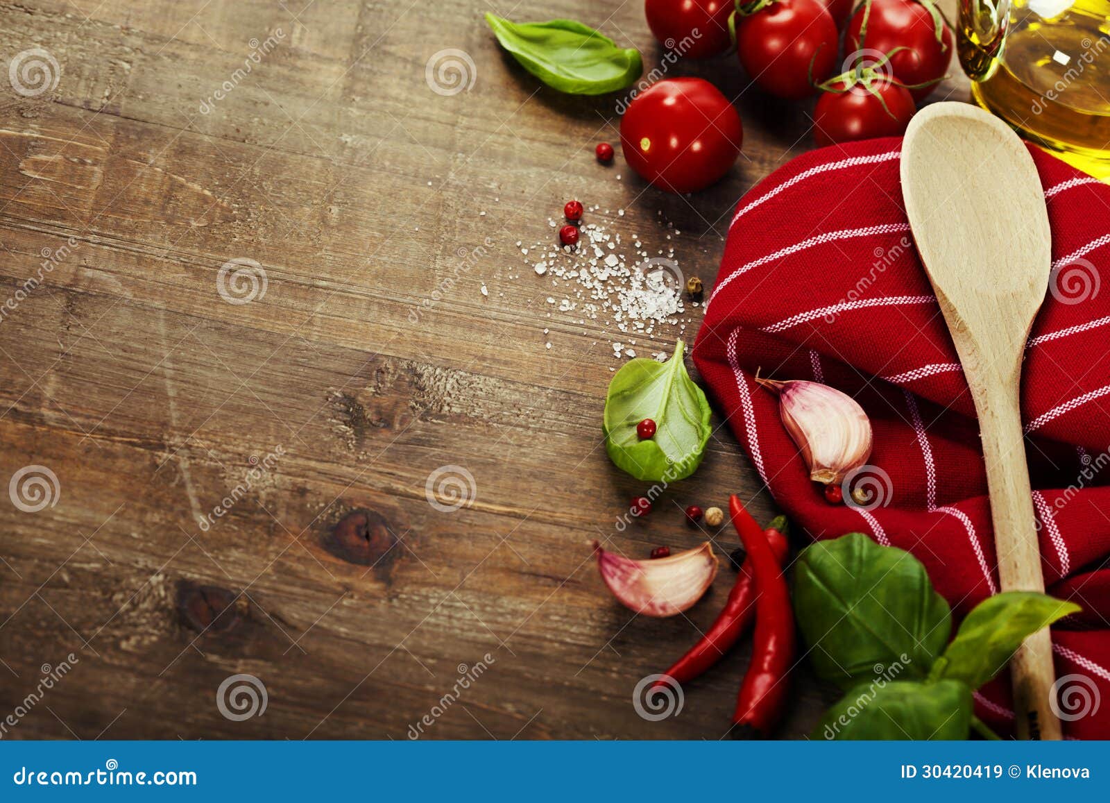 Wooden Spoon and Ingredients on Table Stock Image - Image of copy ...