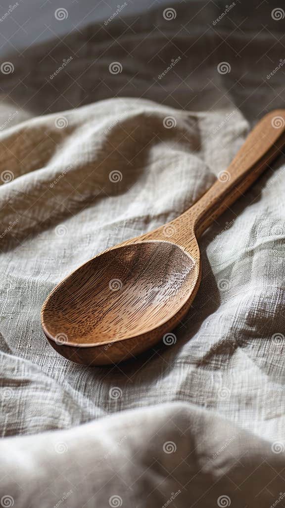 Wooden Spoon on Textured Fabric Surface, Natural Kitchenware Concept ...