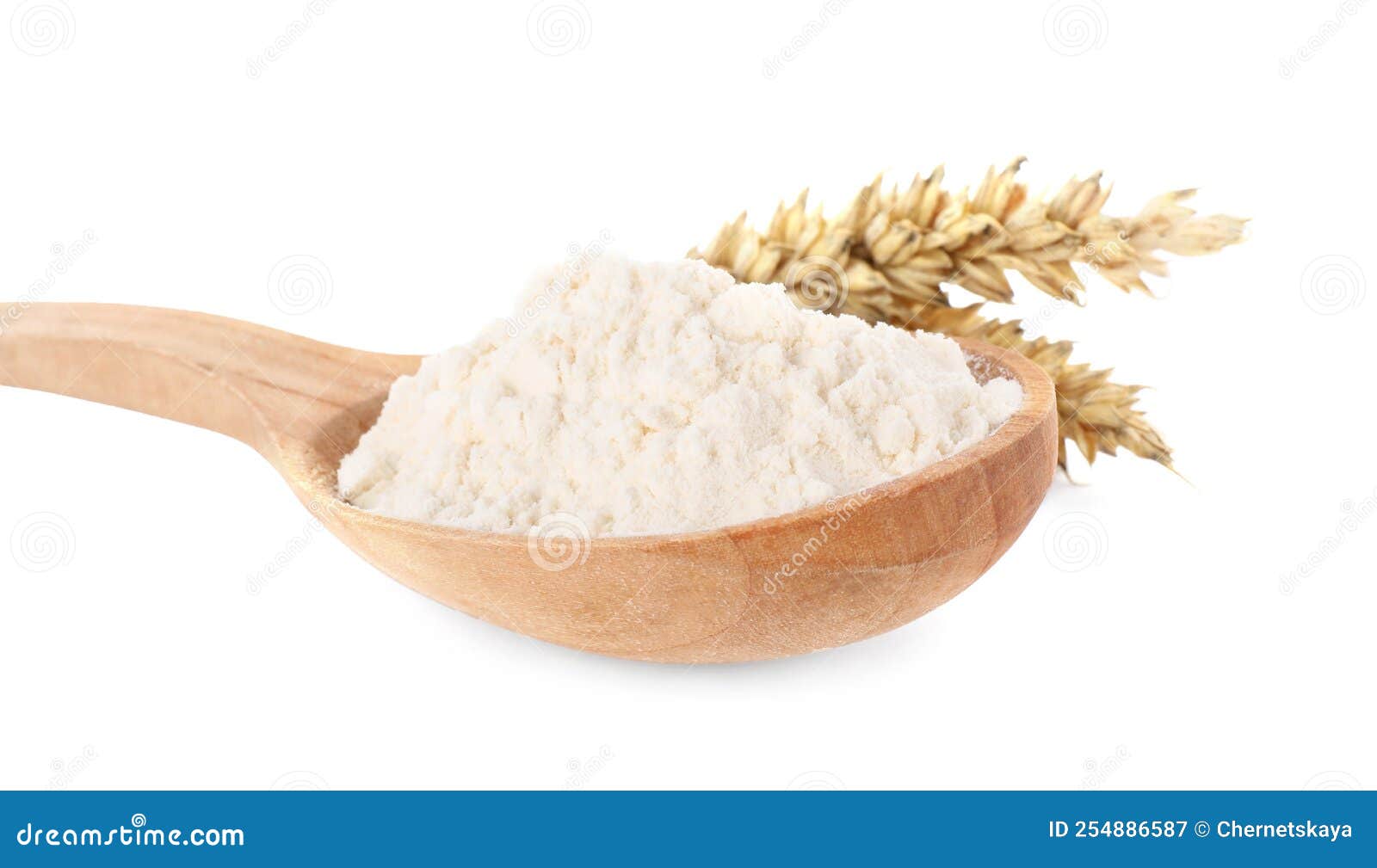 Wooden Spoon of Wheat Flour Isolated on White Stock Image - Image of ...