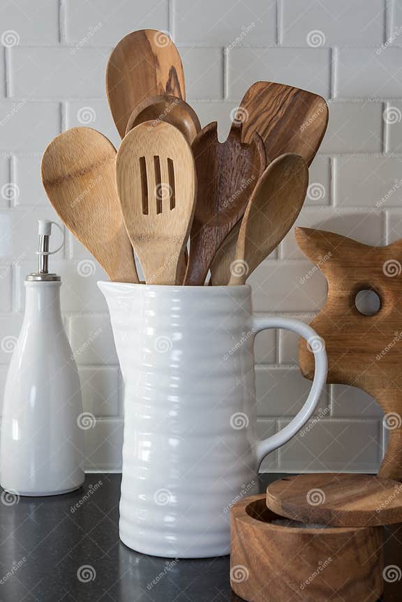 Wooden Spoons in a Pitcher stock image. Image of kitchen - 94131491