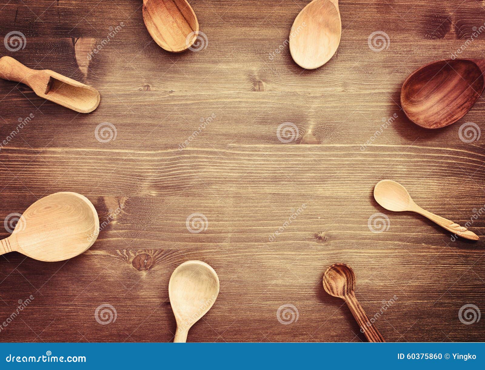 Wooden Spoons on Table in Rustic Style. Top View Stock Photo - Image of ...