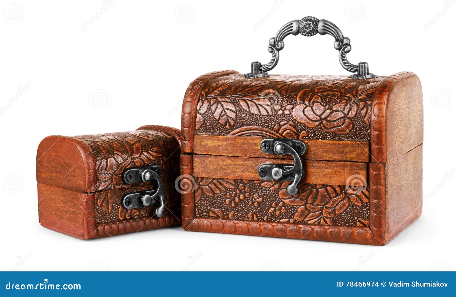Wooden Stacked Chests, Isolated on White Background Stock Photo - Image ...