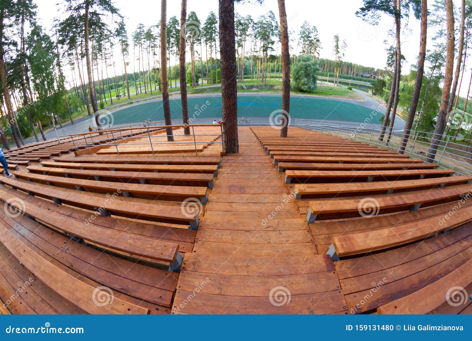 Wooden staduim in forest stock photo. Image of frame - 159131480